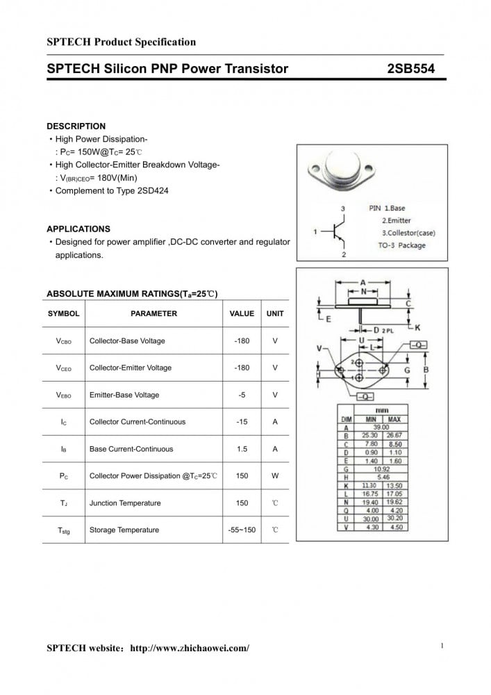 2SB554 technical datasheet page 1