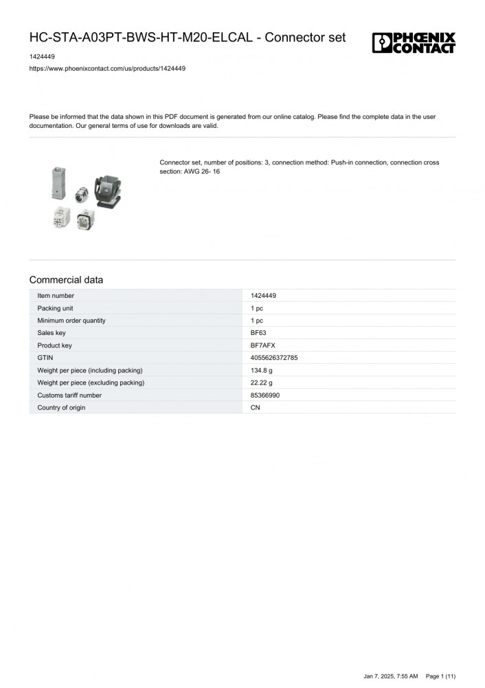 Phoenix Contact 1424449 technical document page 1