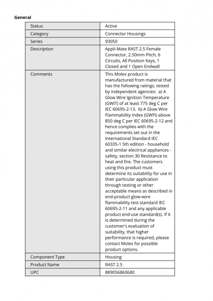 Technical document page image 2 for MOLEX 930501544