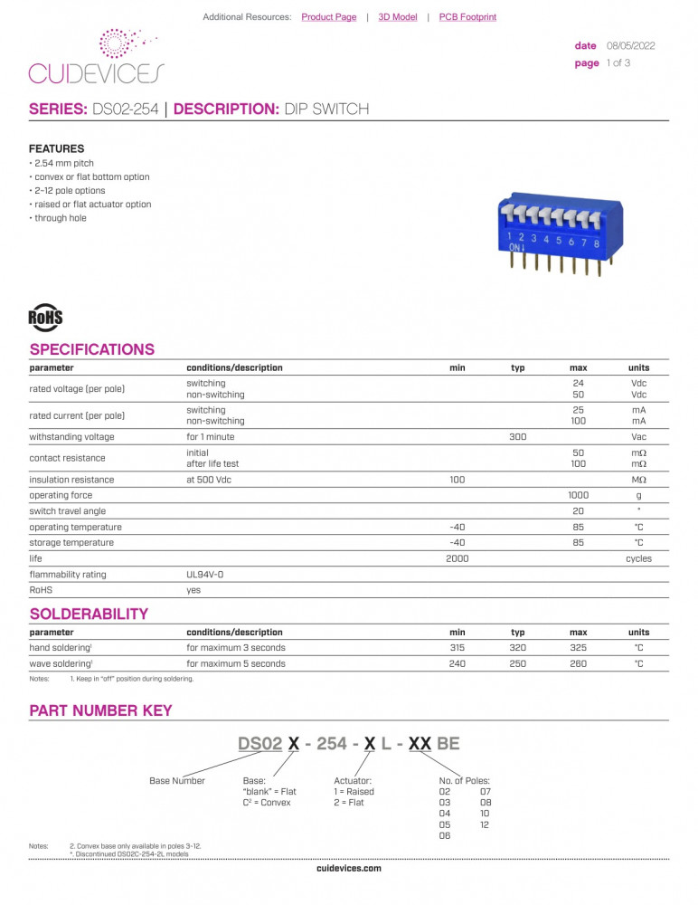 CUI DS02C series features and specifications