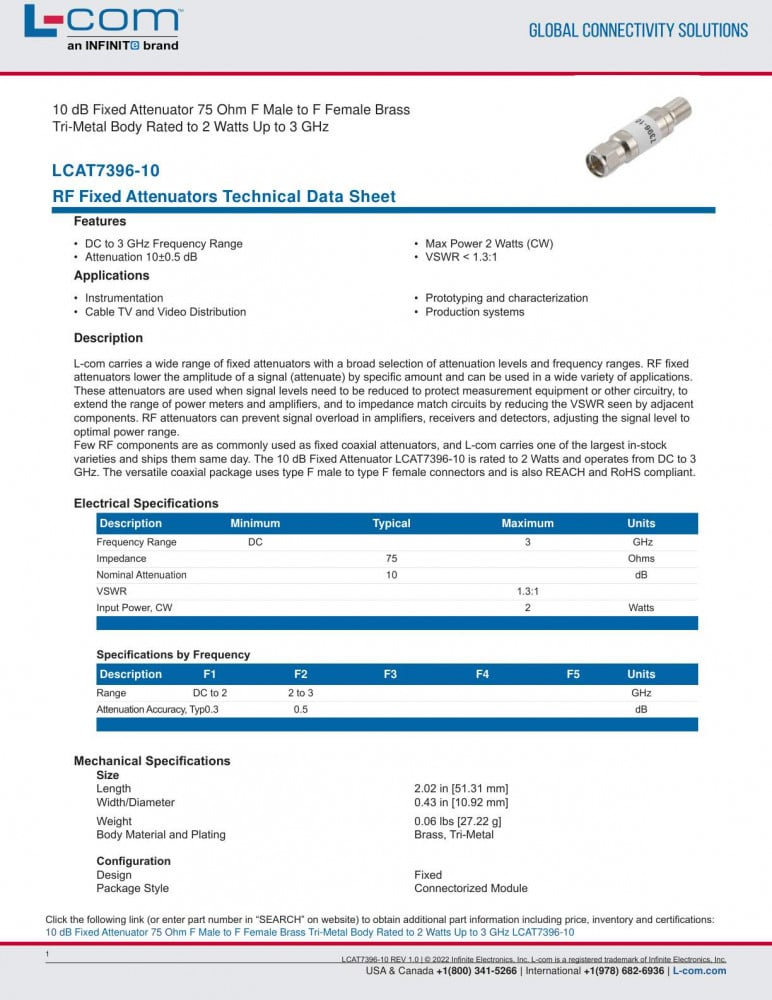 LCAT7396-10 technical datasheet page 1