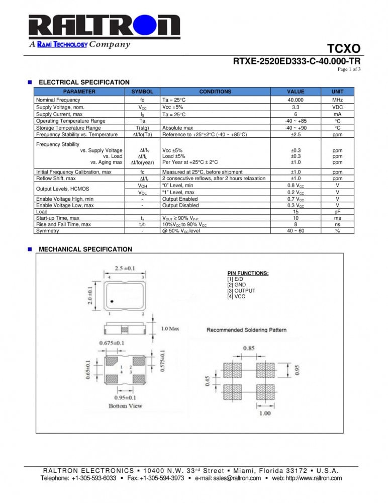 RTXE-2520ED333-C-40.000-TR datasheet page 1