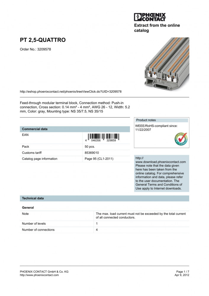 PT 2,5-QUATTRO technical document page 1