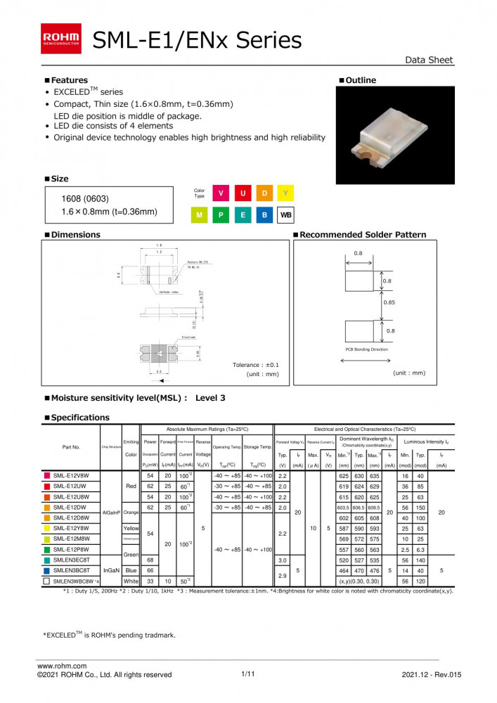 ROHM SML-E12V8WT86 document page 1