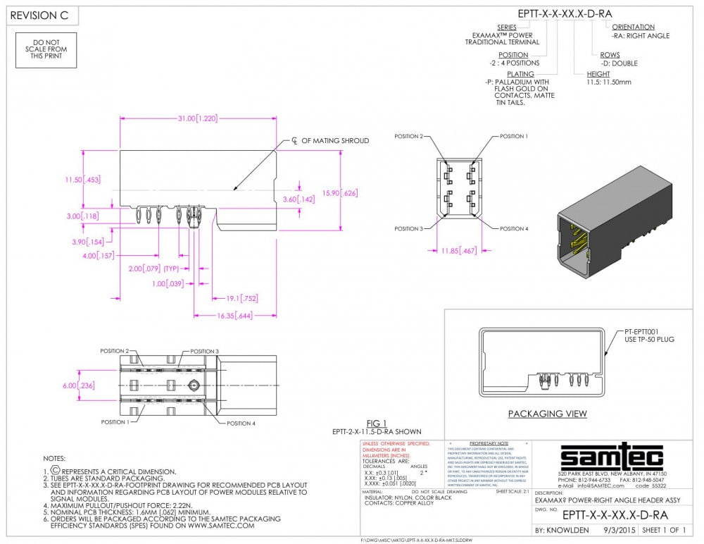 Samtec EPTT technical drawing page