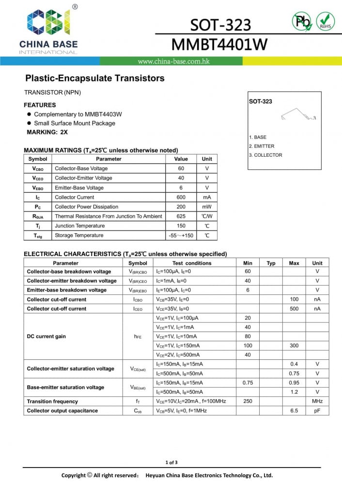MMBT4401W datasheet page 1