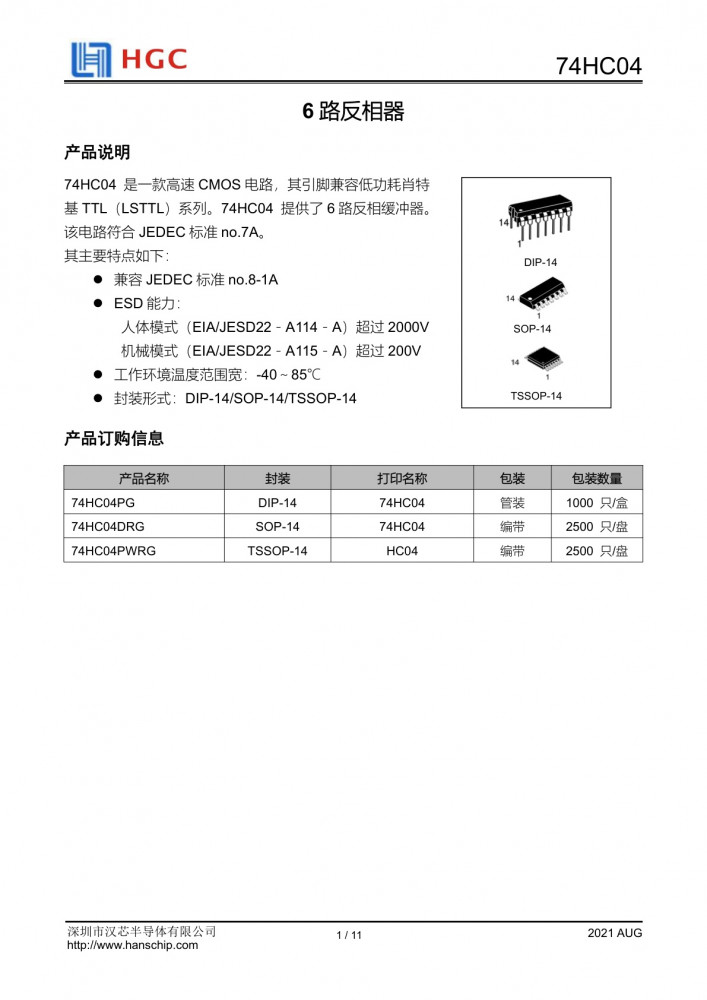 74HC04PWRG datasheet page 1