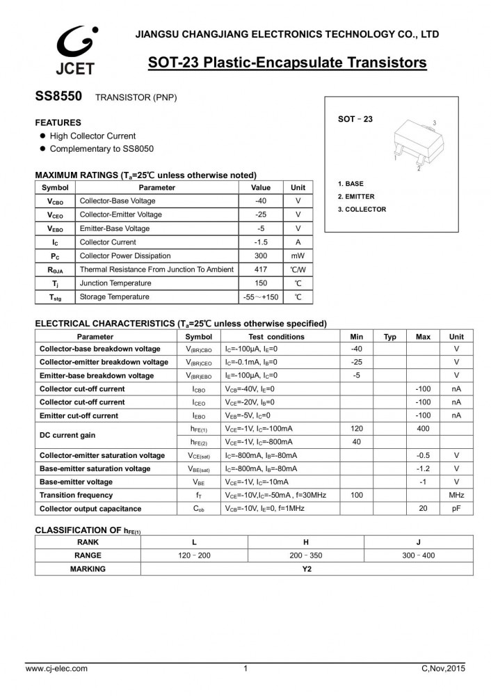 SS8550 datasheet page 1