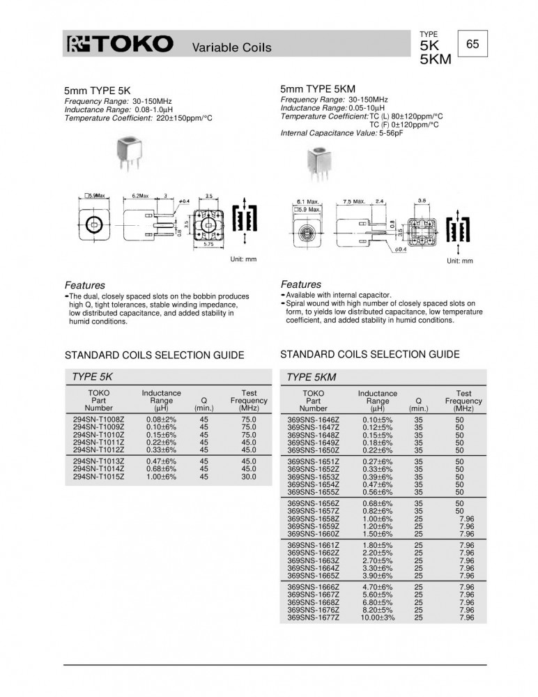 294SN-T1013Z 5 mm Type 5K coil technical document image