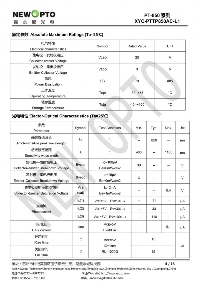 XYC-PTTP850AC-L1 datasheet page 4