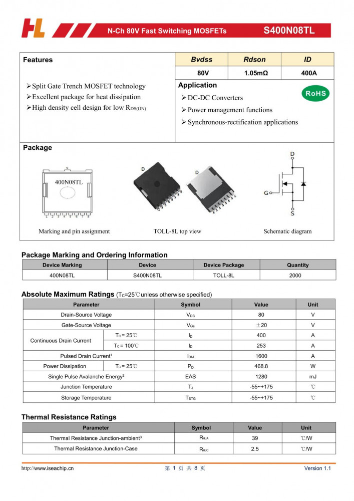 S400N08TL datasheet page 1