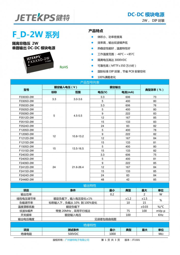 F2415D-2W datasheet page 1