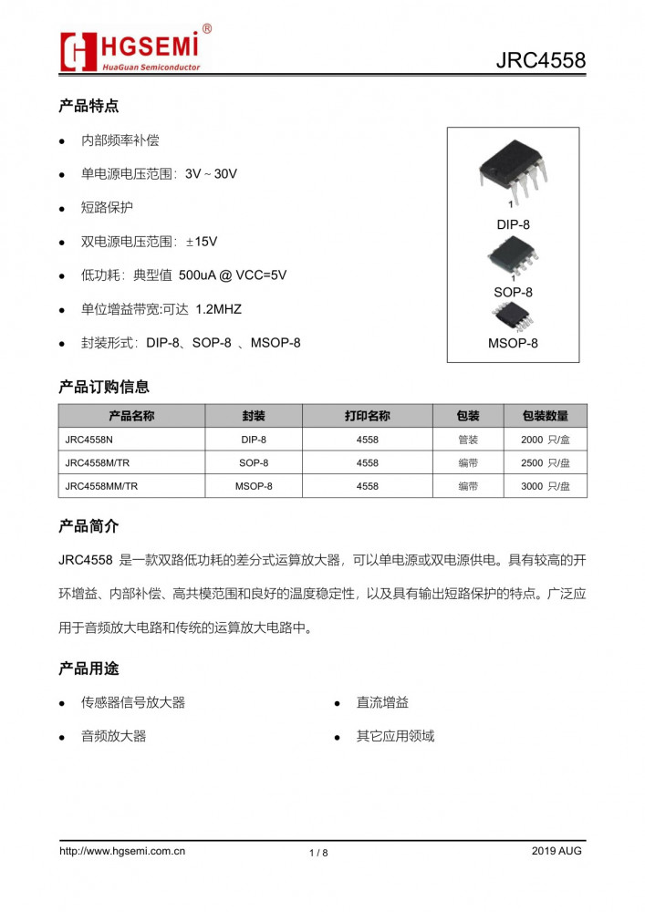 JRC4558M/TR datasheet page 1