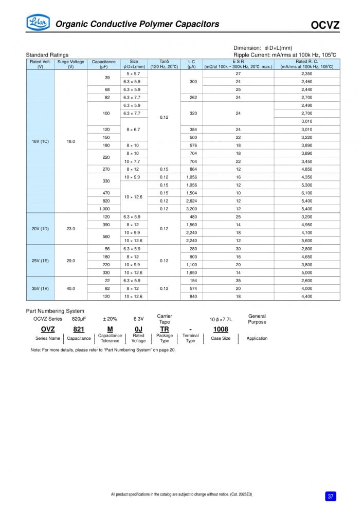 Lelon OCVZ series datasheet page 3
