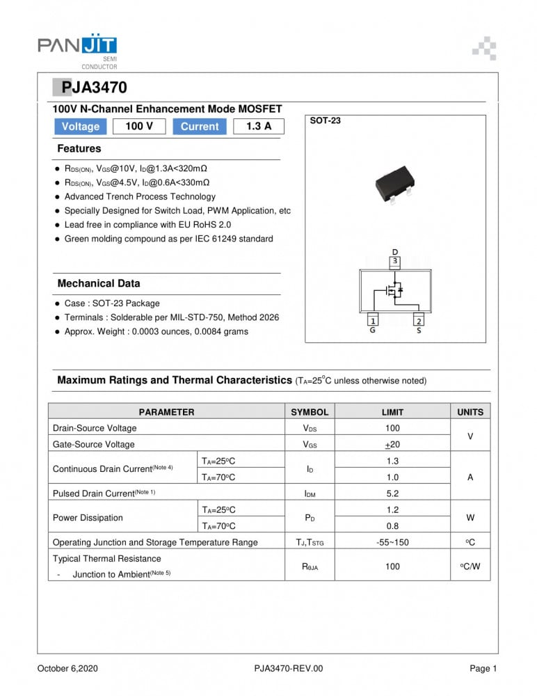PJA3470 datasheet page 1