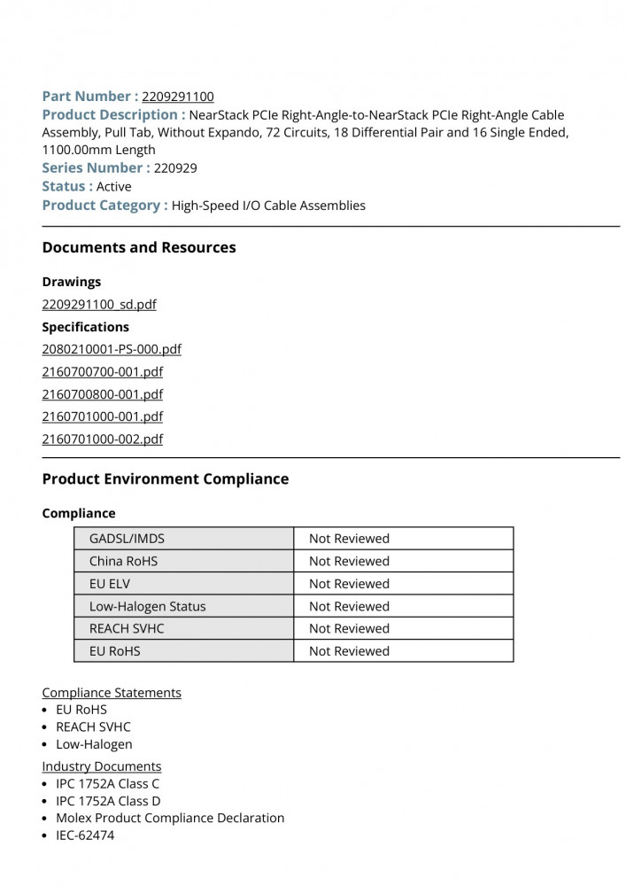 MOLEX 2209291100 technical document page 1