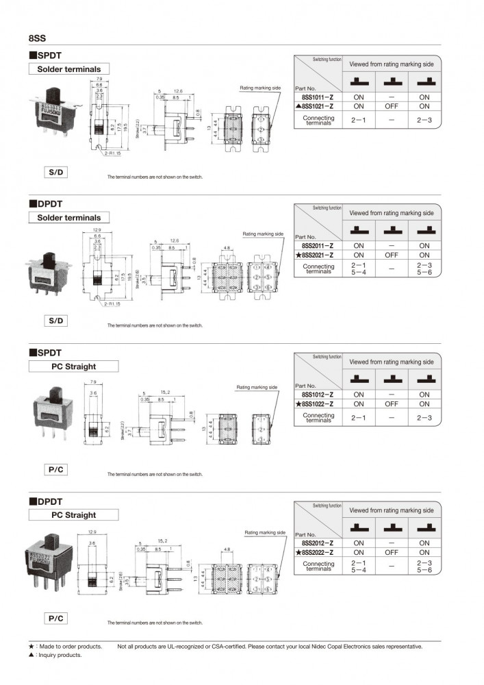 Nidec 8SS series slide switch technical document, page 2