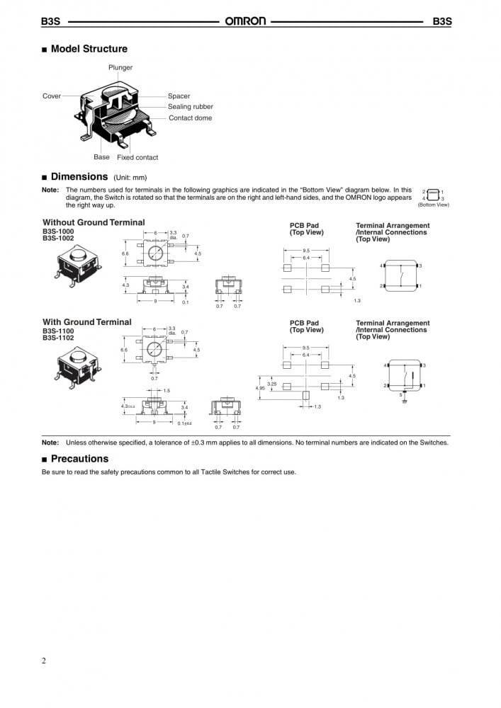 OMRON B3S series datasheet page 2