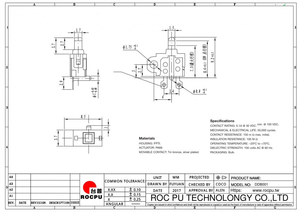 ROCPU DDB001 technical drawing page