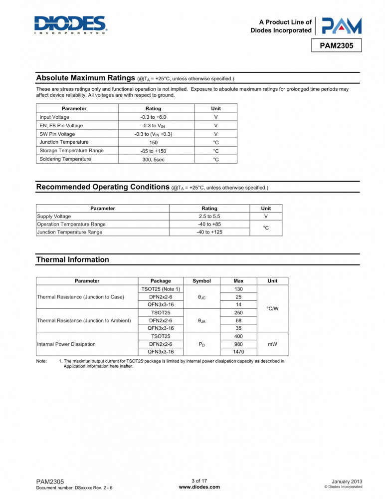 PAM2305 datasheet page 3
