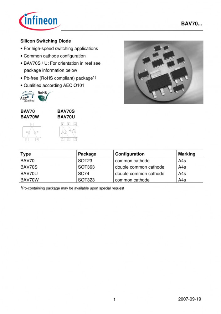 BAV70S technical document page 1