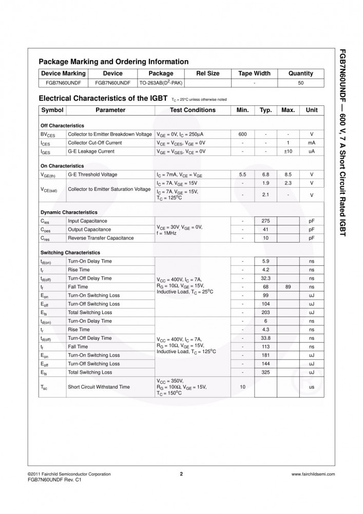 FGB7N60UNDF datasheet page 2