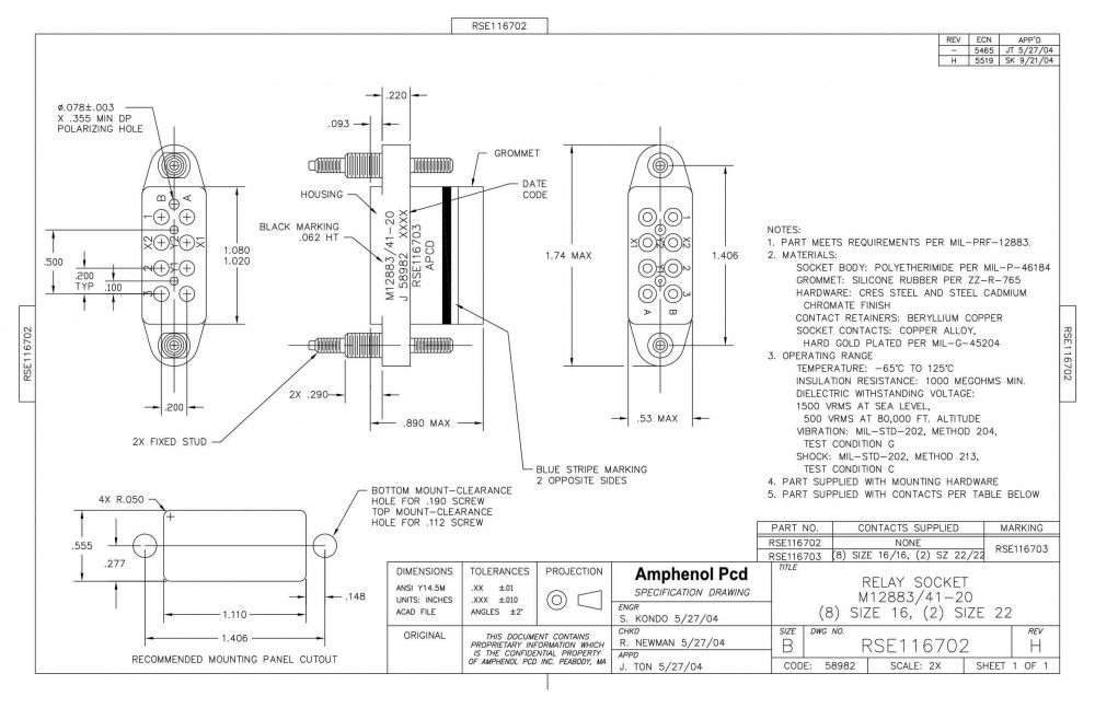 Amphenol RSE116702 technical document page