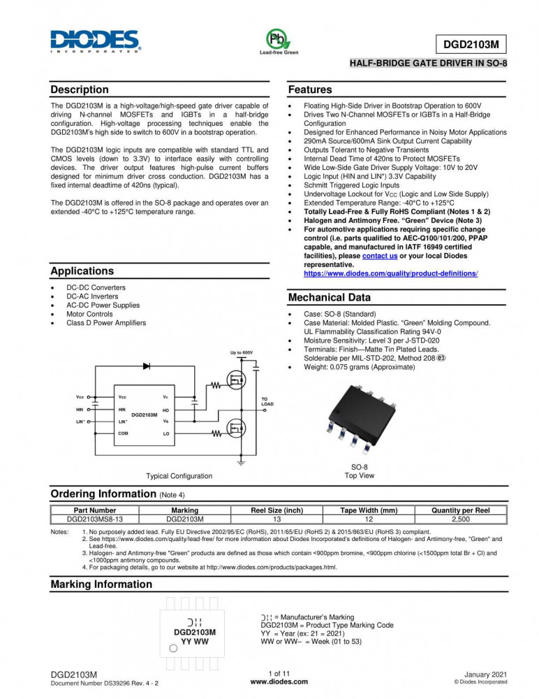 DGD2103MS8-13 datasheet page 1