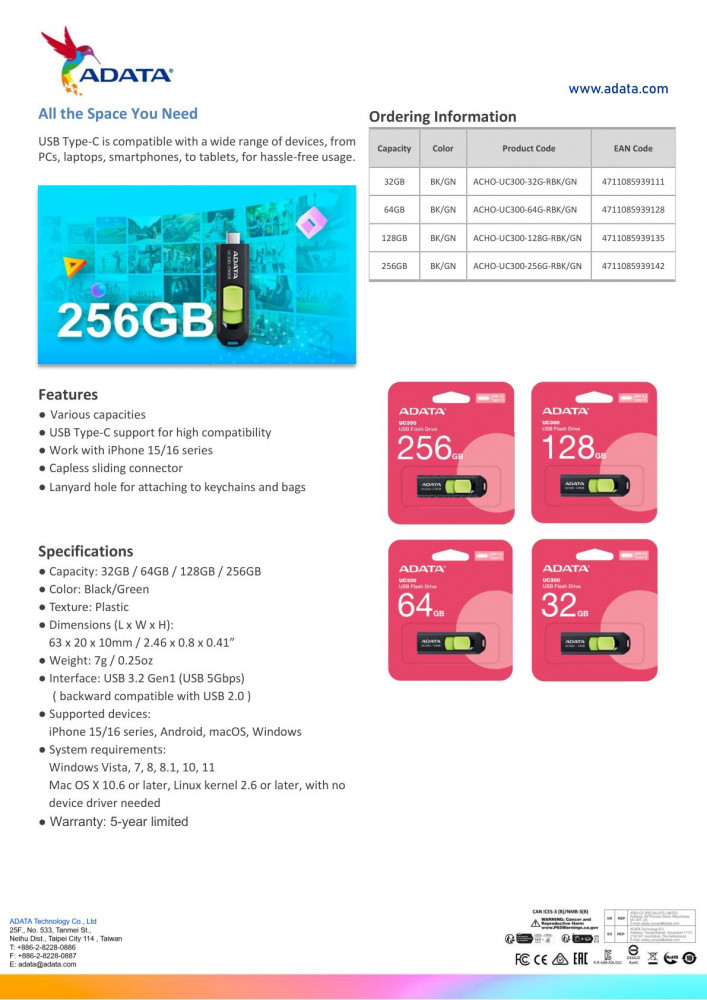 ADATA UC300 product documentation, page 2