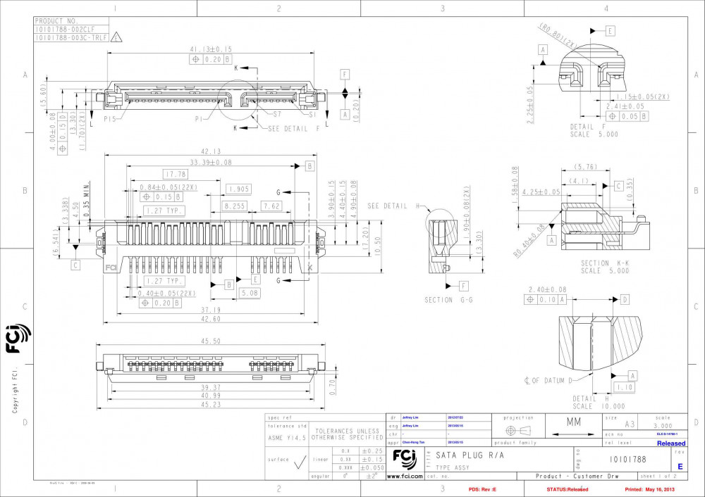 Amphenol 10101788-003C-TRLF drawing page 1