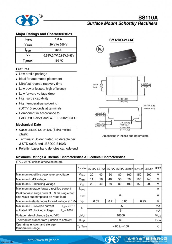 JUXING SS110A datasheet page one