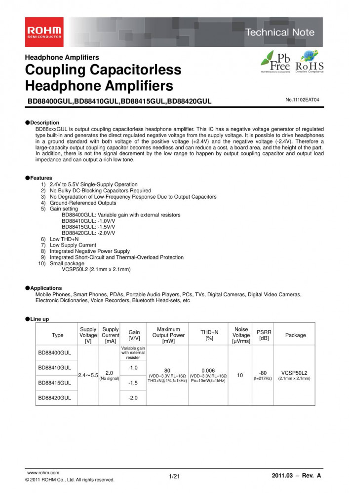 BD88415GUL-E2 technical document page 1