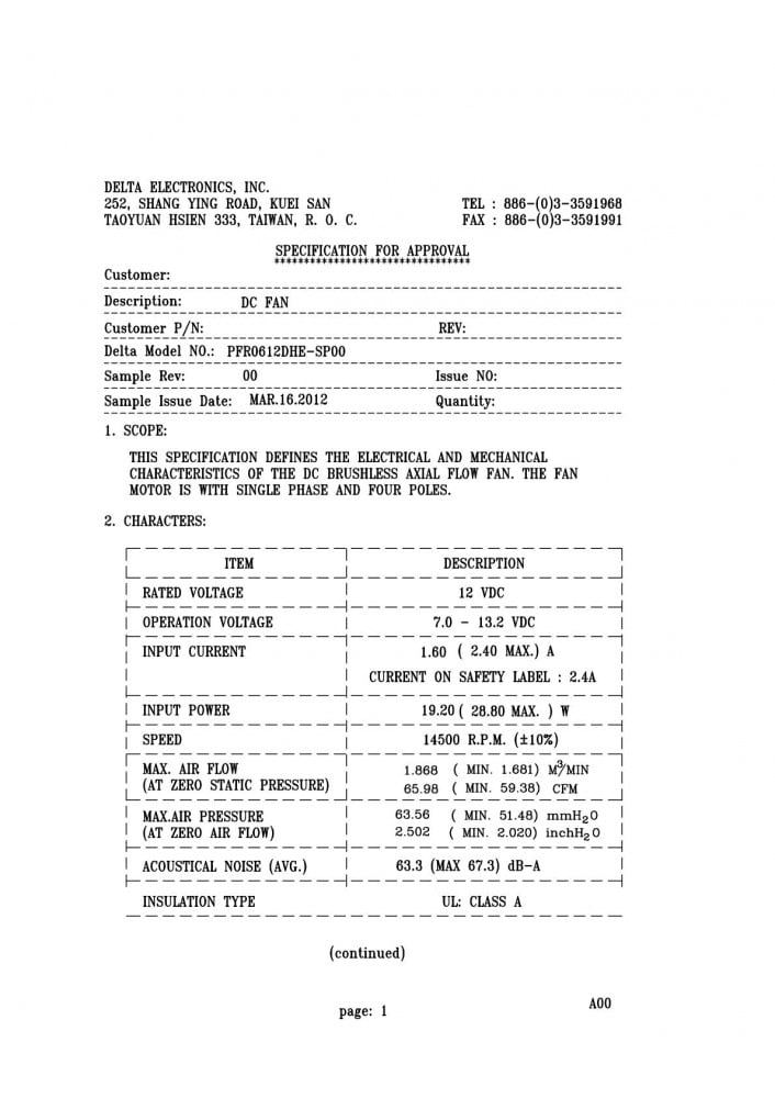 PFR0612DHE-SP00 specification page 3