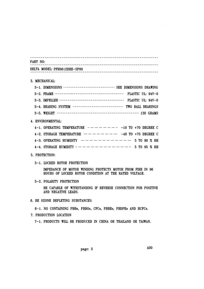 PFR0612DHE-SP00 specification page 5