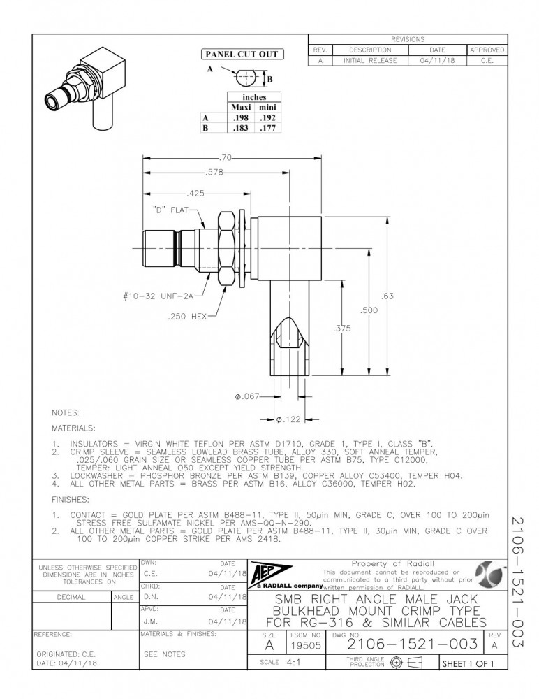 Radiall 2106-1521-003 product drawing page