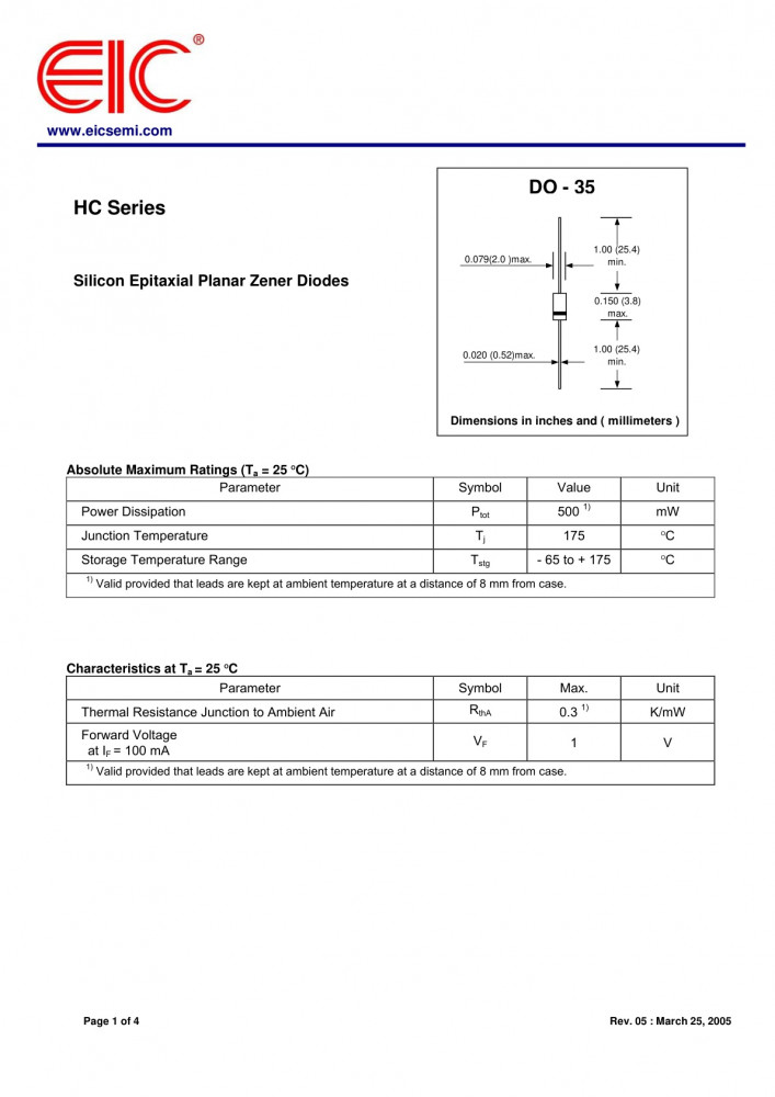 EIC HC Series datasheet page 1