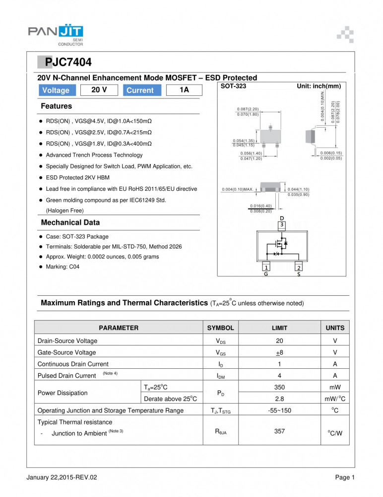 PJC7404 datasheet page 1