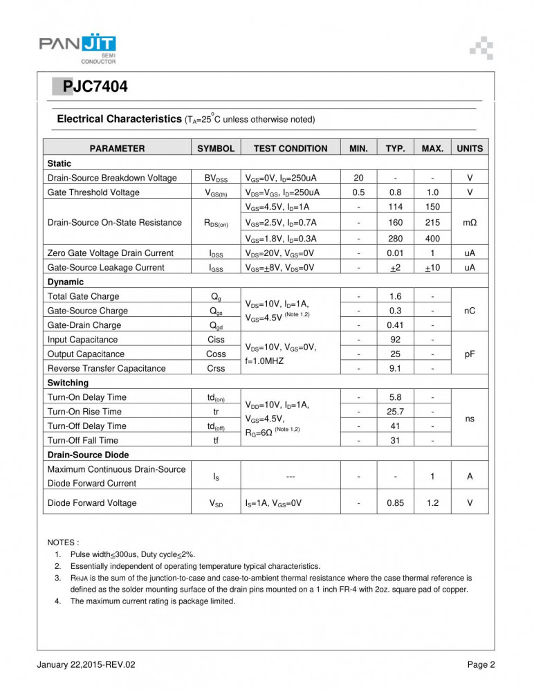 PJC7404 datasheet page 2