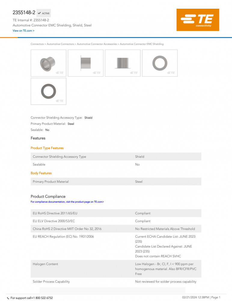 TE Connectivity 2355148-2 technical document page 1