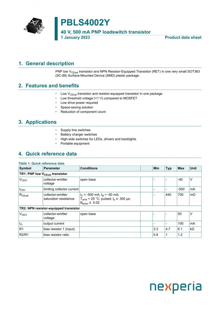 PBLS4002Y datasheet page 1