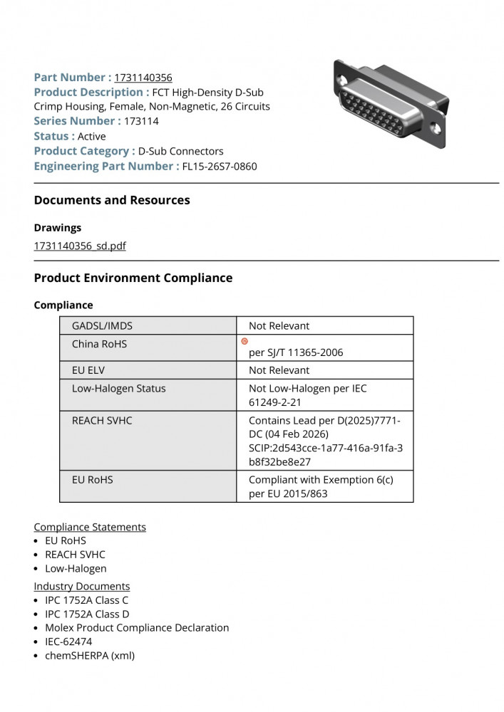 MOLEX 1731140356 product drawing page 1
