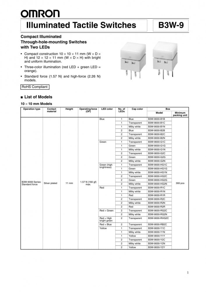 OMRON B3W-9 datasheet page 1