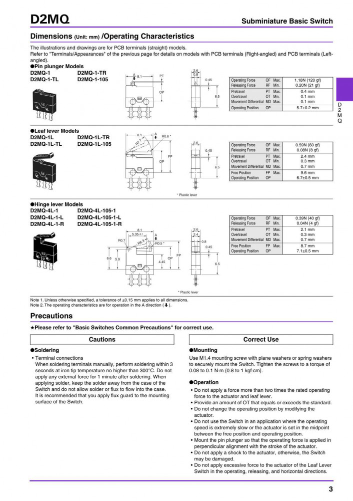 OMRON D2MQ datasheet page 3