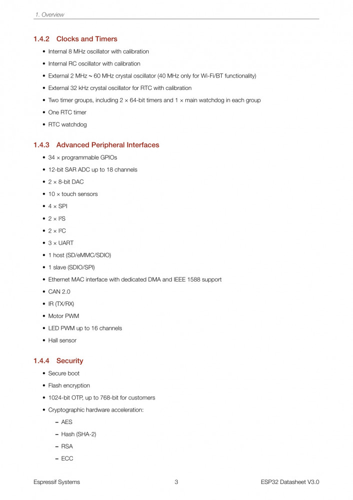 ESP32 datasheet page 10