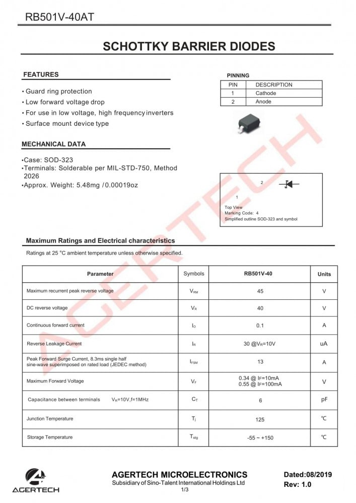RB501V-40AT datasheet page 1