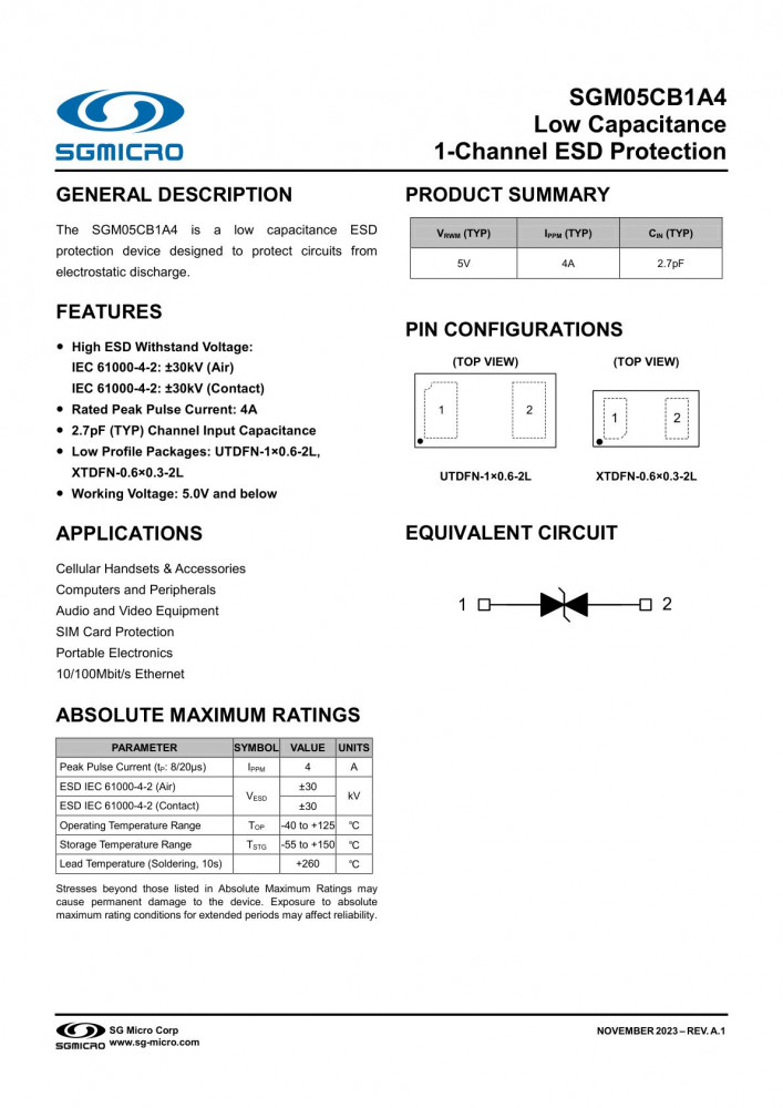 SGM05CB1A4 datasheet page 1