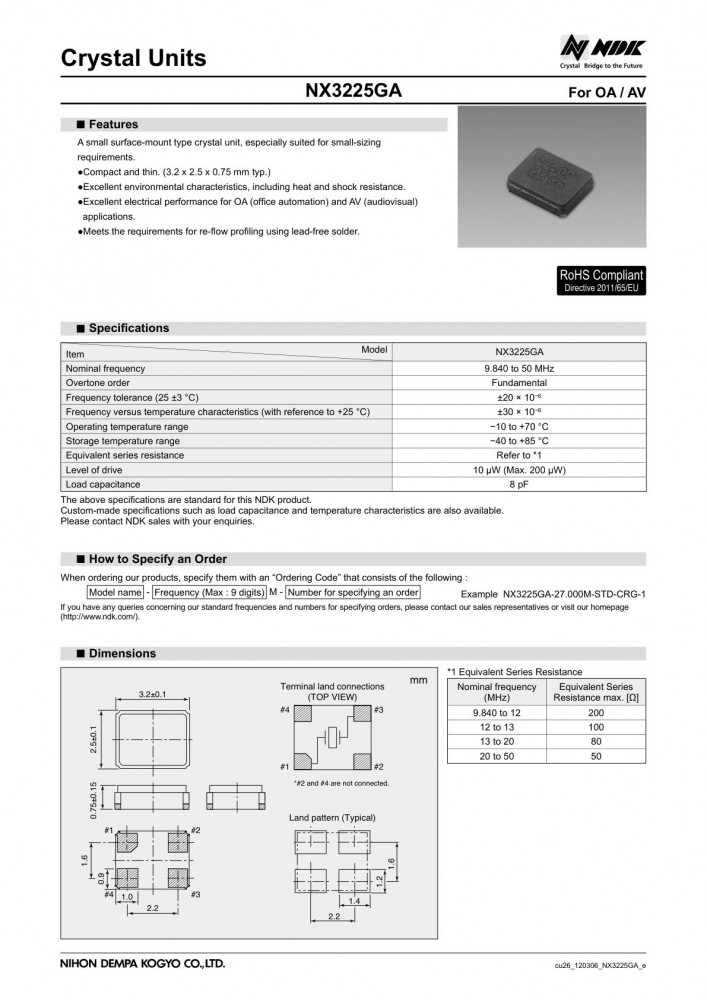 NDK NX3225GA technical document preview