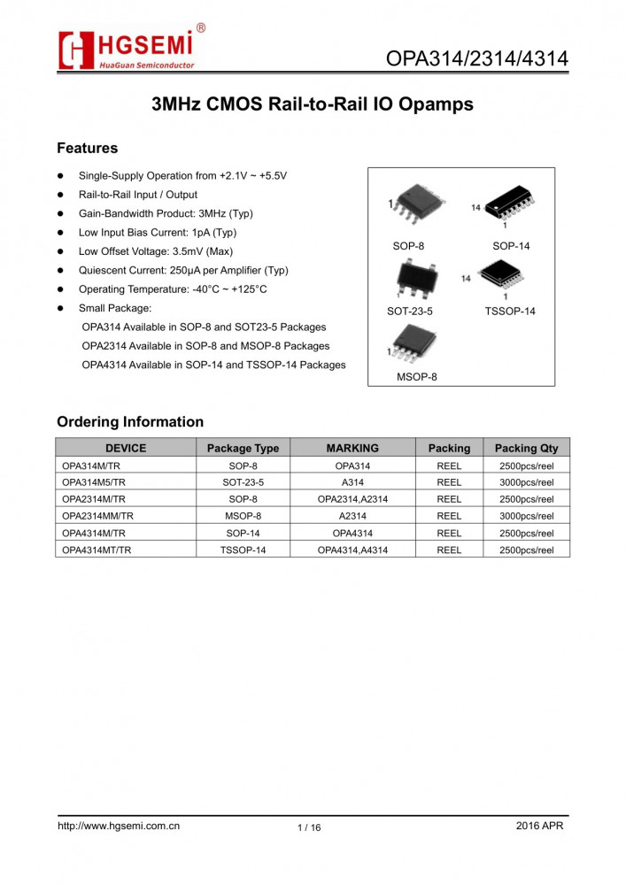 OPA314 datasheet page 1