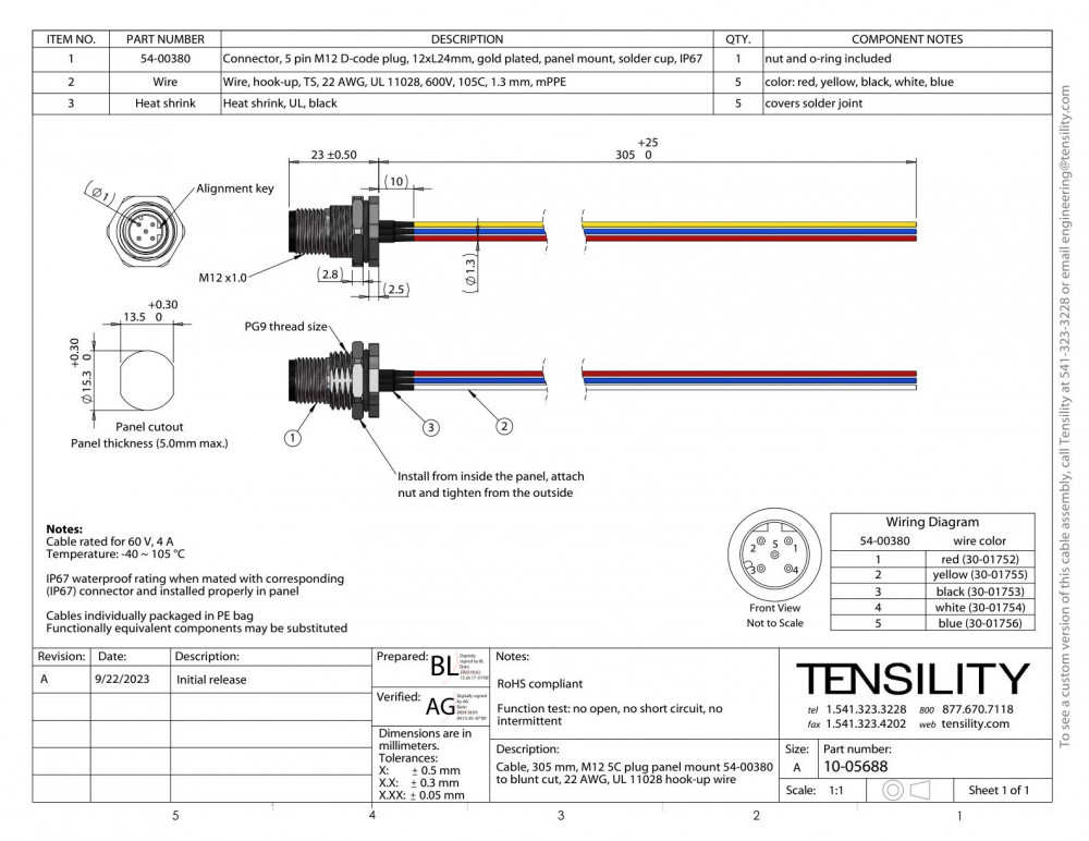 Tensility International 10-05688 product drawing and wiring reference