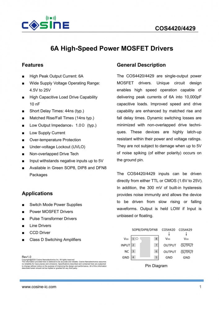 COS4429SR datasheet page 1